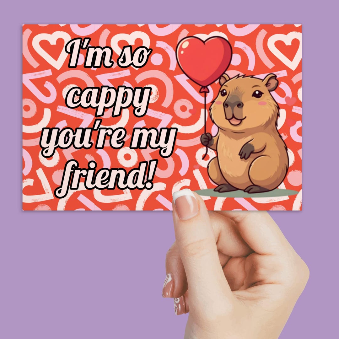 Capybara Valentine's Day Card Flat Cute Valentine Card Classroom Set ...