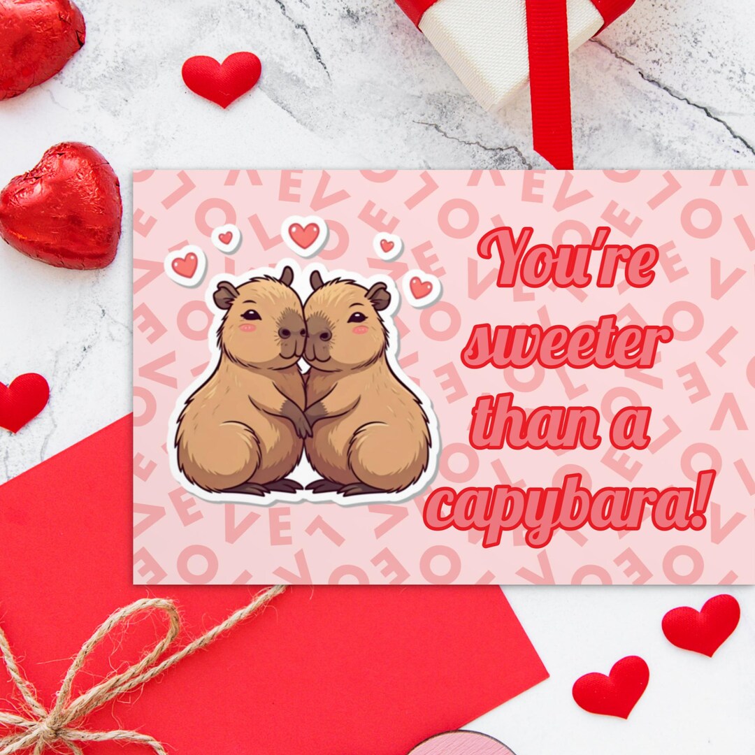 Capybara Valentine's Day Card Flat Cute Valentine Card Classroom Set ...