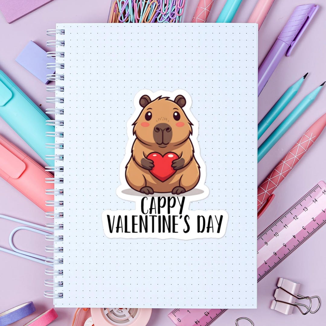 Capybara Valentine's Day Sticker Flat Cute Valentine Sticker Classroom ...