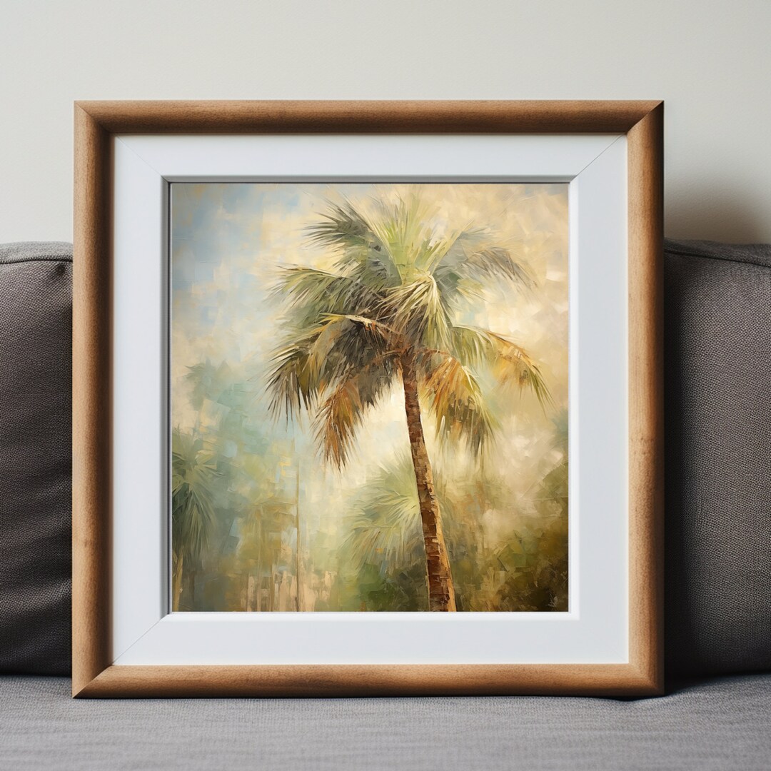 Printable Oil Painting Rustic Palm Tree Painting Vintage Tree Painting ...