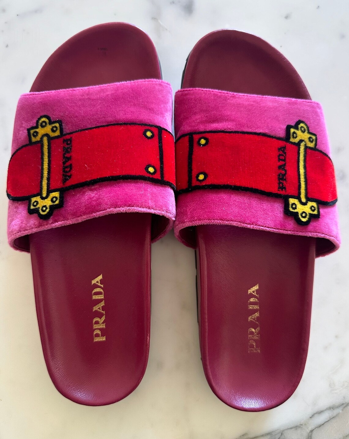 Prada Pink Velvet Slides IT 38 US 7.5 - Etsy
