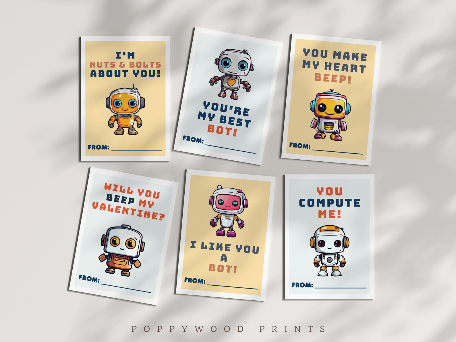 Robot Printable Valentine Cards for Kids - Instant Download Classroom ...
