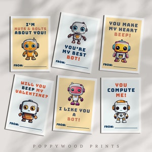 Robot Printable Valentine Cards for Kids - Instant Download Classroom ...