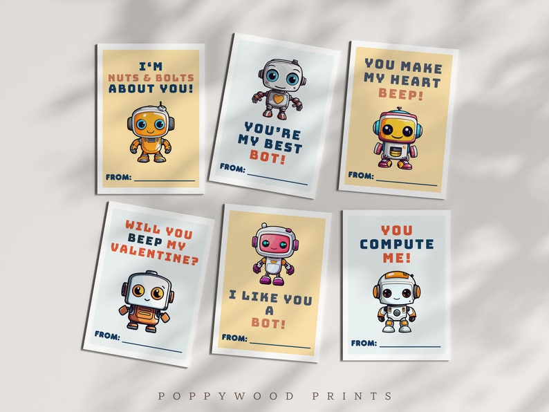 Robot Printable Valentine Cards for Kids - Instant Download Classroom ...