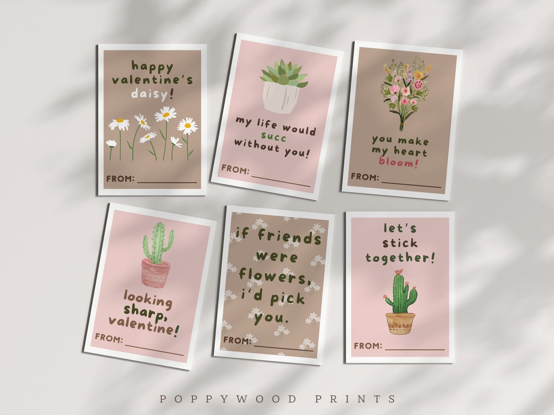 Plants Printable Valentine Cards for Kids - Instant Download Classroom ...