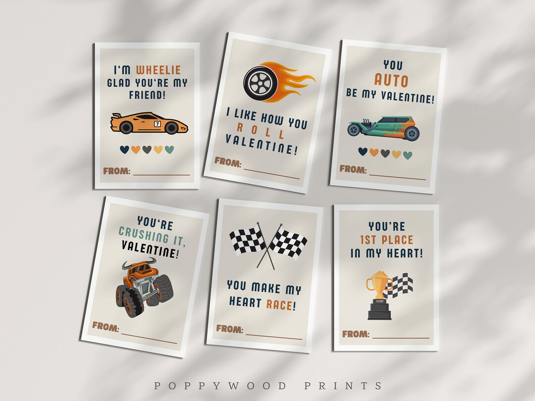 Cars Printable Valentine Cards for Kids - Instant Download Classroom ...