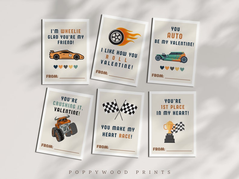 Cars Printable Valentine Cards for Kids - Instant Download Classroom ...