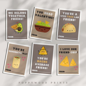 Mexican Food Printable Valentine Cards for Kids - Instant Download ...