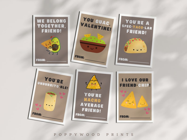 Mexican Food Printable Valentine Cards for Kids Instant Download ...