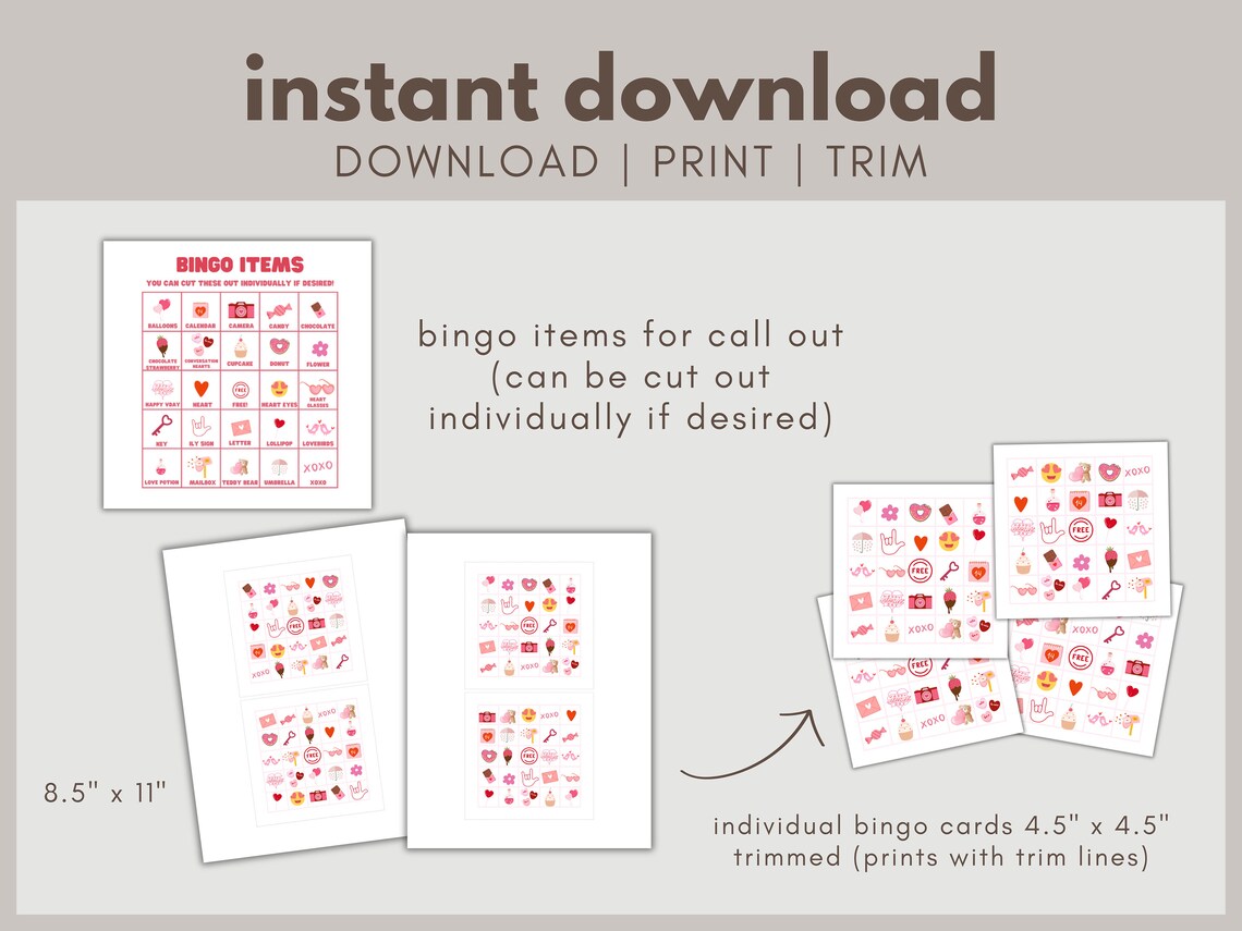 Printable Valentine Bingo Cards for Kids - Instant Download Classroom ...