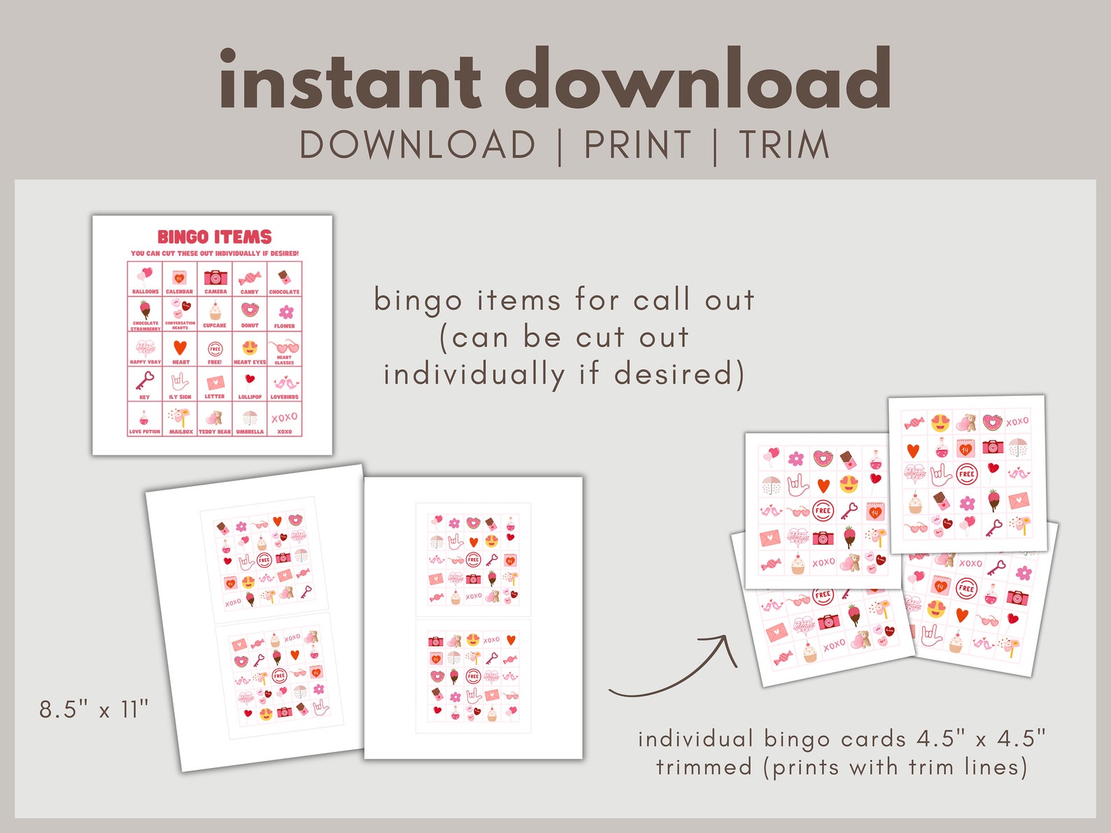 Printable Valentine Bingo Cards for Kids - Instant Download Classroom ...