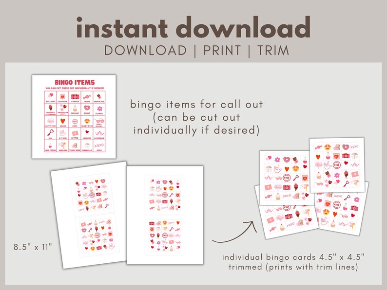 Printable Valentine Bingo Cards for Kids - Instant Download Classroom ...