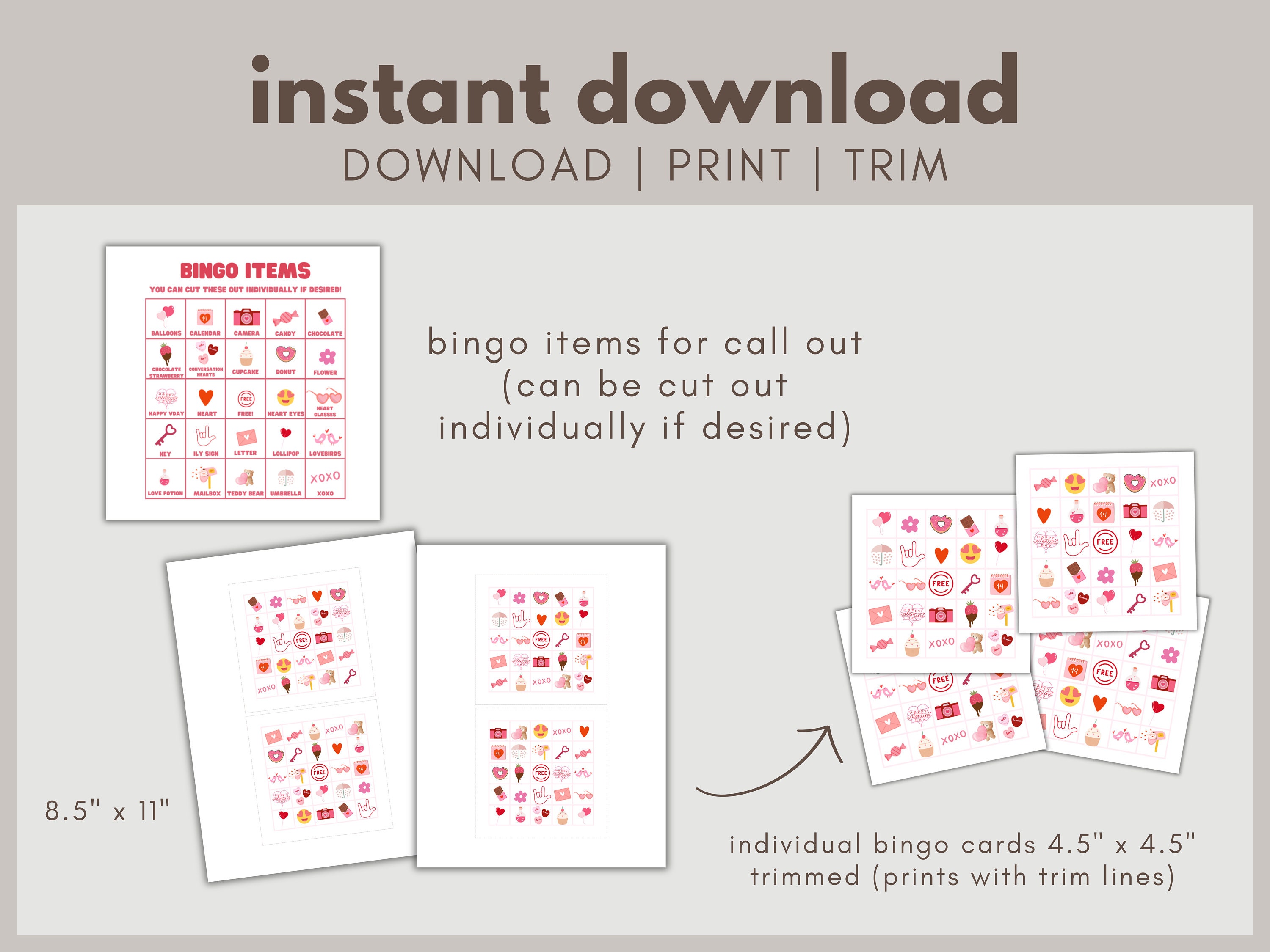 Printable Valentine Bingo Cards for Kids Instant Download Classroom ...
