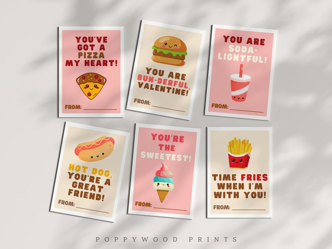 Yummy Food Printable Valentine Cards for Kids - Instant Download ...
