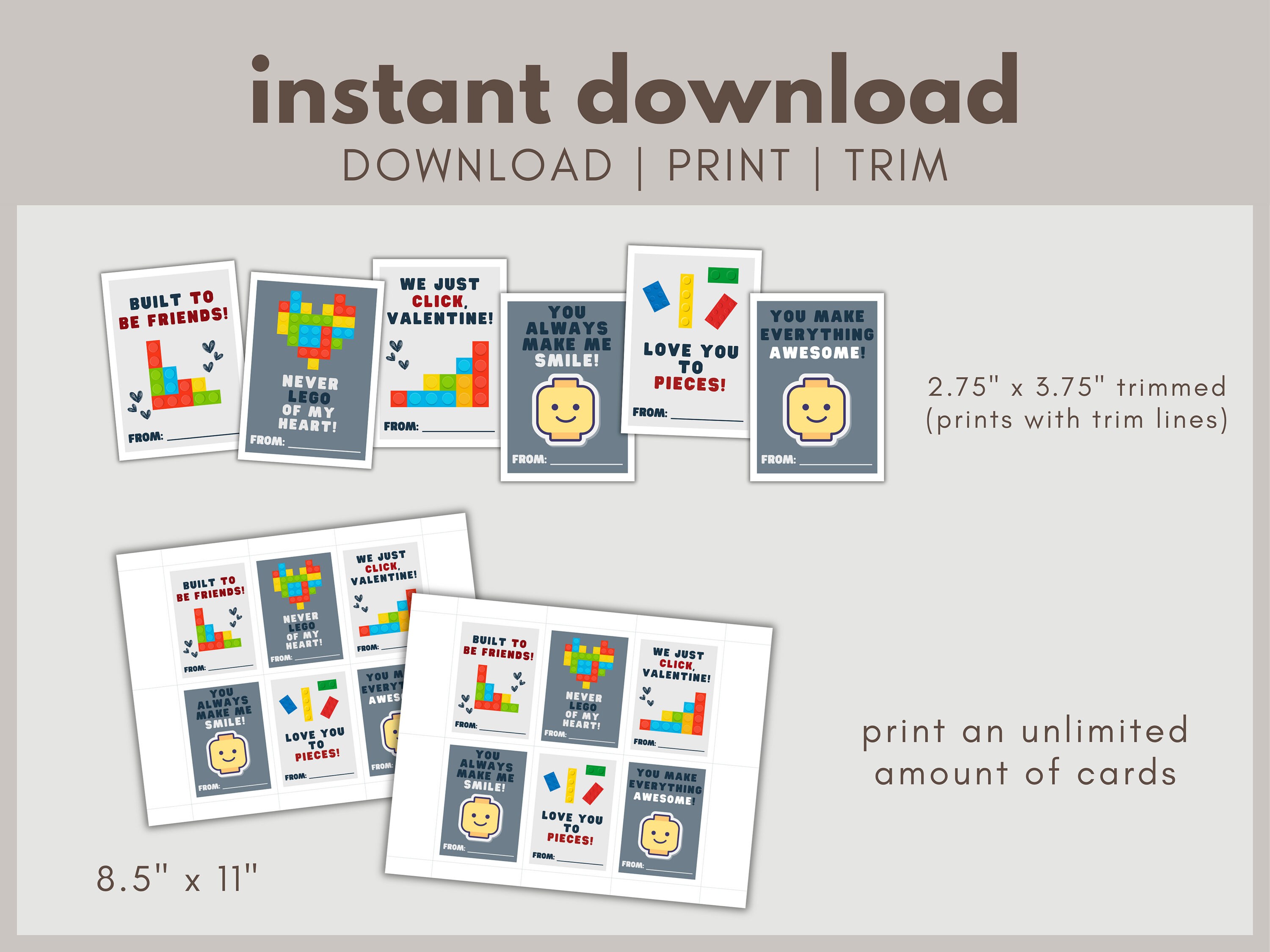 Building Blocks Valentine Cards - Kids Download Digital Valentines - Etsy