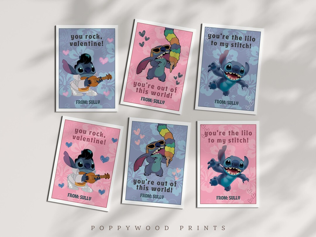 Stitch Printable Valentine Cards for Kids - Instant Download Classroom ...