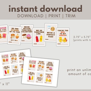 Food Pairs Printable Valentine Cards for Kids - Instant Download ...