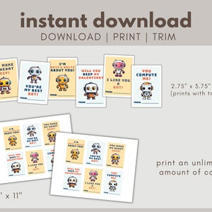 Robot Printable Valentine Cards for Kids - Instant Download Classroom ...