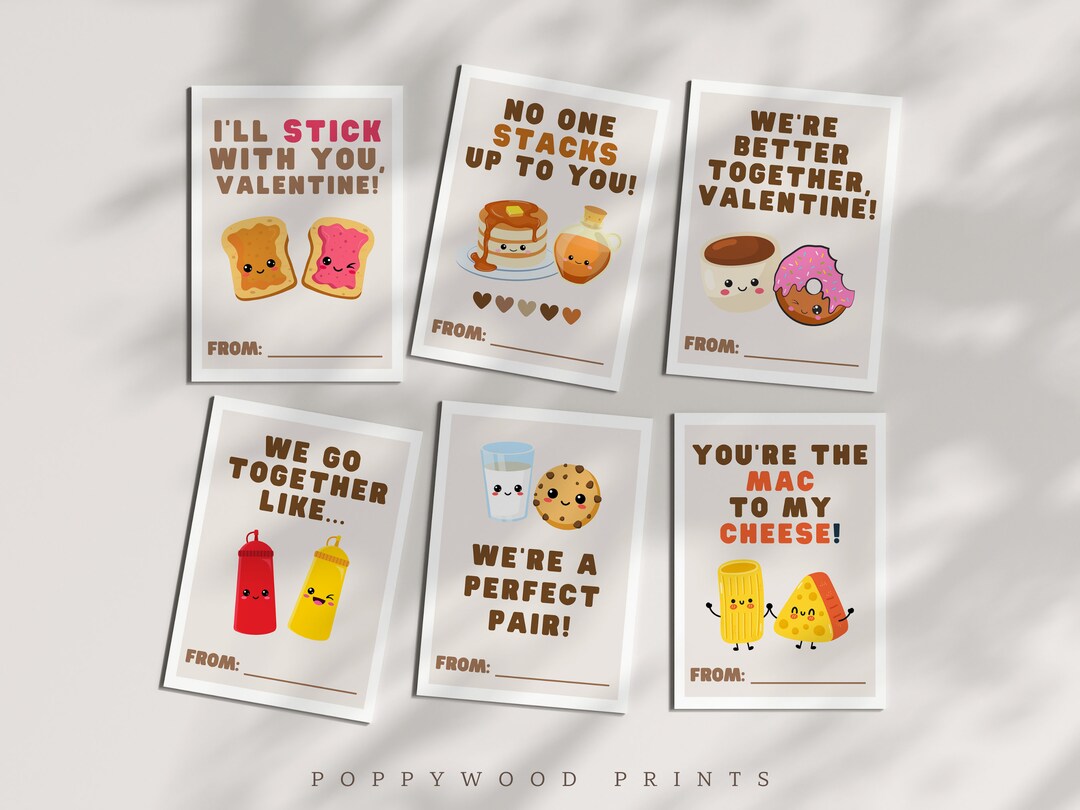 Food Pairs Printable Valentine Cards for Kids - Instant Download ...