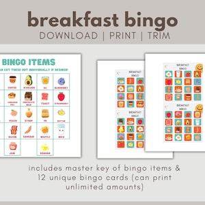 Printable Bingo Breakfast Cards for Kids - Instant Download Classroom ...