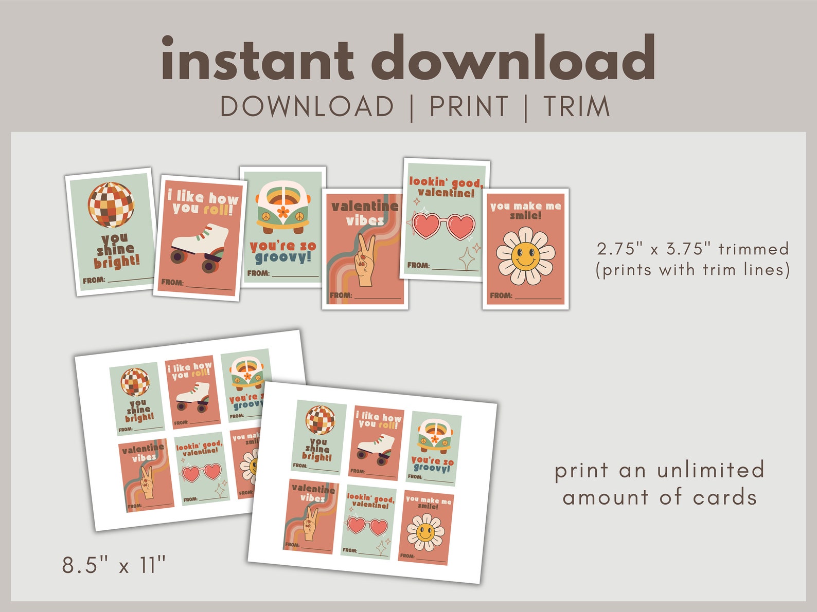 Retro Printable Valentine Cards for Kids - Instant Download Classroom ...