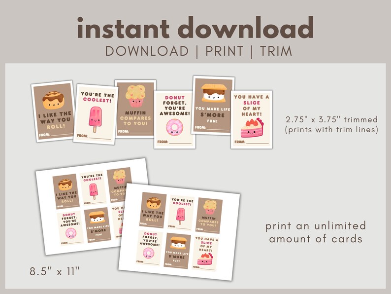 Sweet Treats Printable Valentine Cards for Kids Instant Download ...