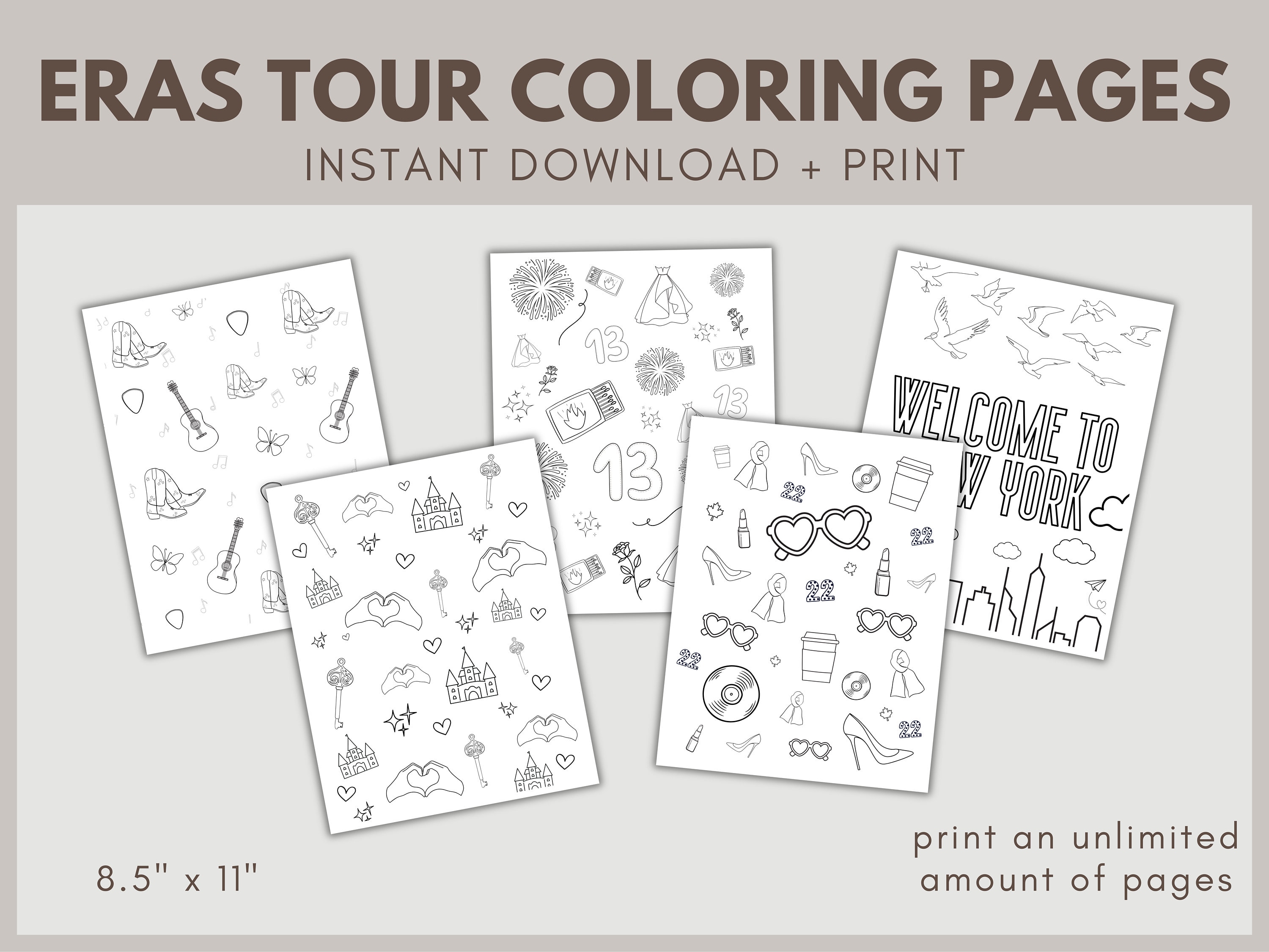 Eras Tour Swiftie Coloring Sheets - Taylor Fearless Speak Now Red 1989 ...
