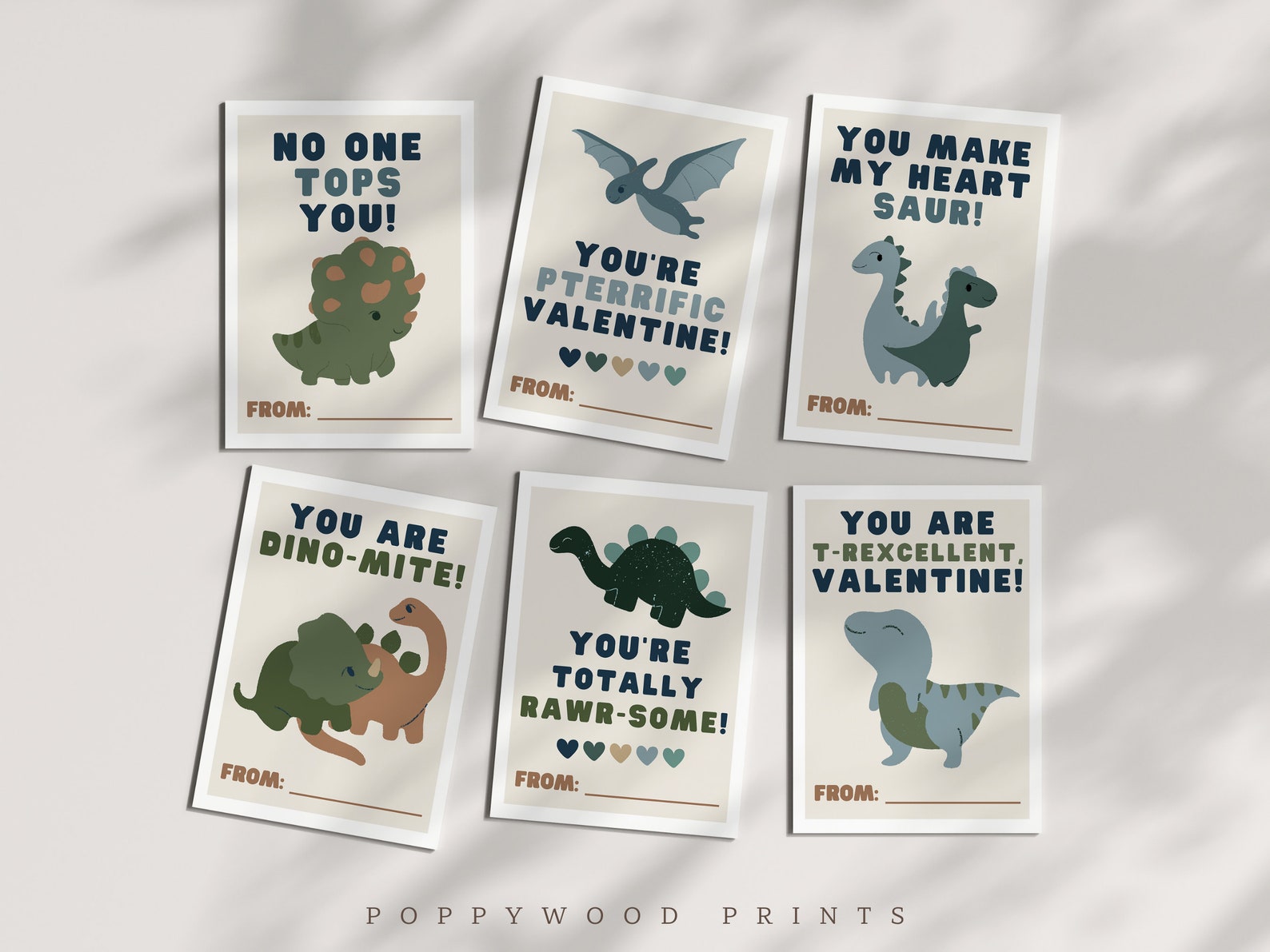 Blue Dinosaur Printable Valentine Cards for Kids Instant Download ...