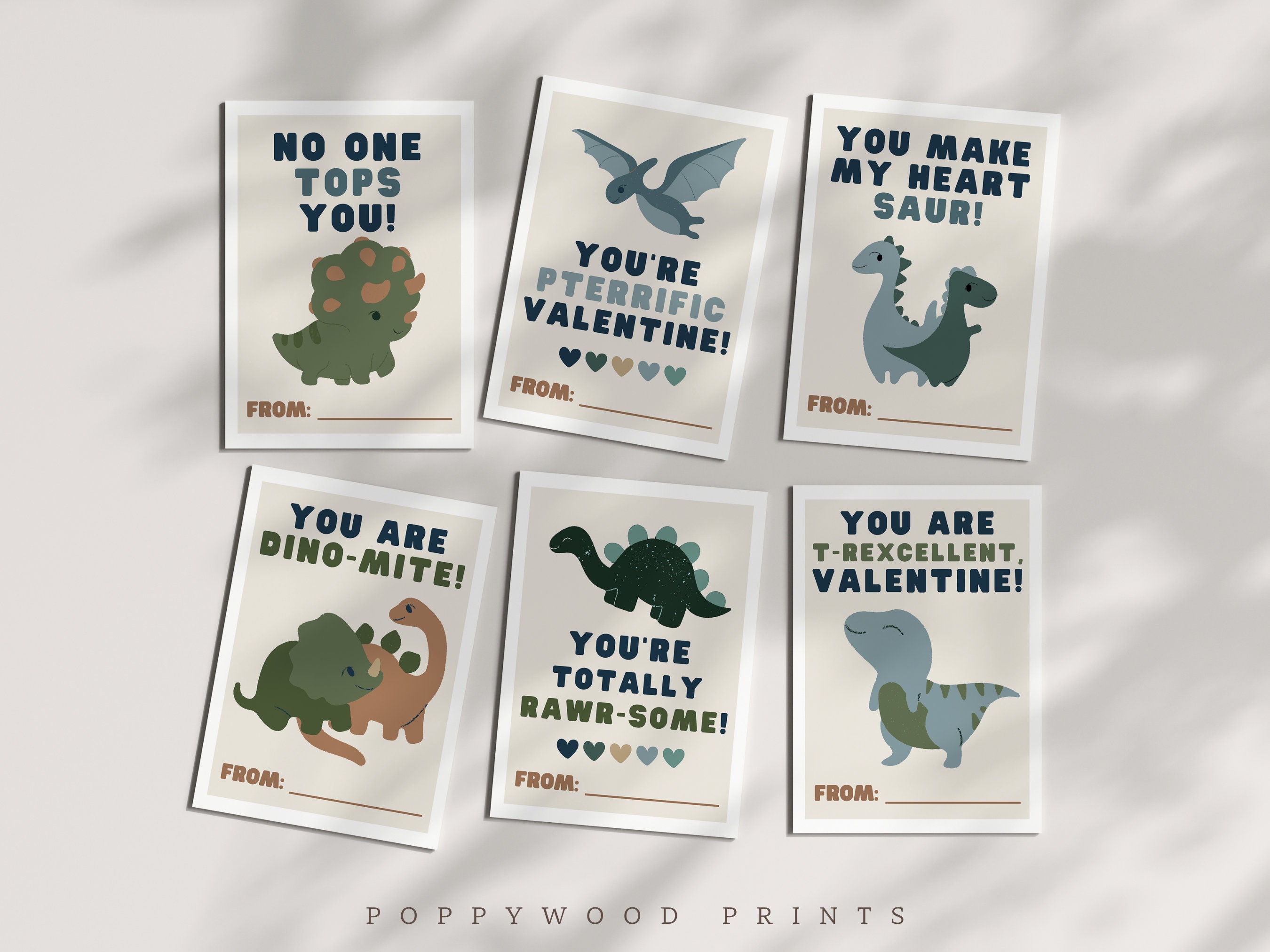Blue Dinosaur Printable Valentine Cards for Kids - Instant Download ...