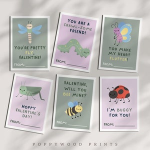 Bugs Printable Valentine Cards for Kids - Instant Download Classroom ...