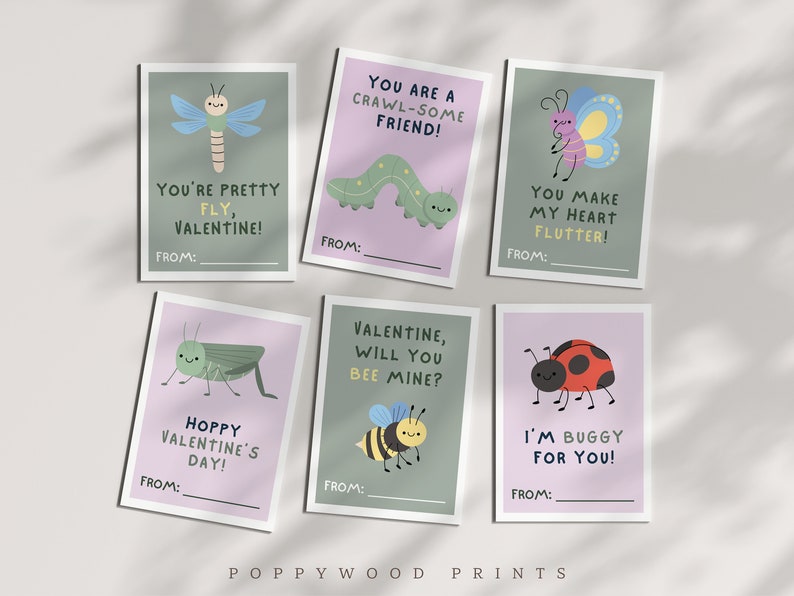 Bugs Printable Valentine Cards for Kids - Instant Download Classroom ...