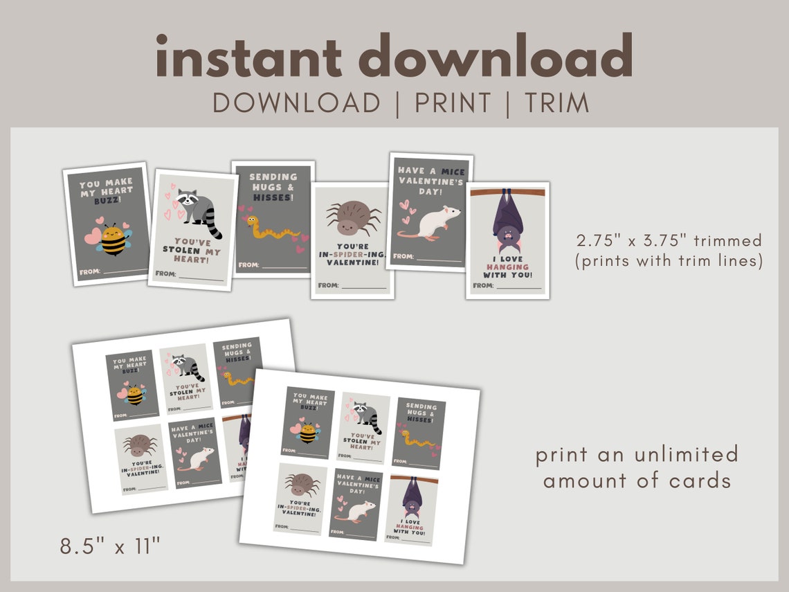 Misunderstood Animals Printable Valentine Cards for Kids Instant ...