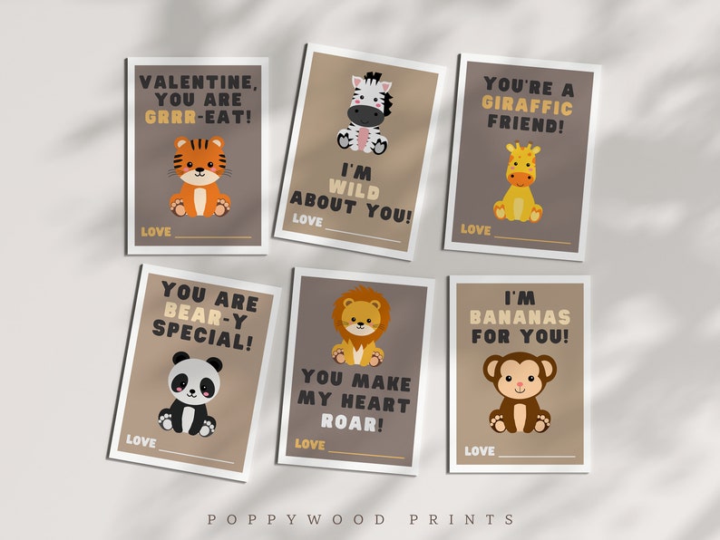 Safari Animals Printable Valentine Cards for Kids - Instant Download ...