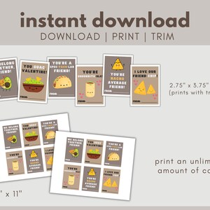 Mexican Food Printable Valentine Cards for Kids - Instant Download ...