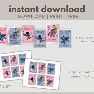 Stitch Printable Valentine Cards for Kids - Instant Download Classroom ...
