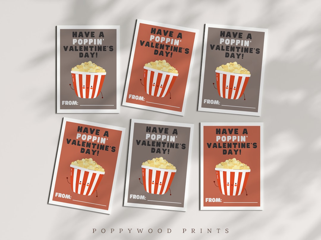 Popcorn Printable Valentine Cards for Kids - Instant Download Classroom ...