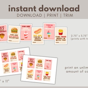 Yummy Food Printable Valentine Cards for Kids - Instant Download ...
