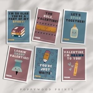School Supplies Printable Valentine Cards for Kids - Instant Download ...
