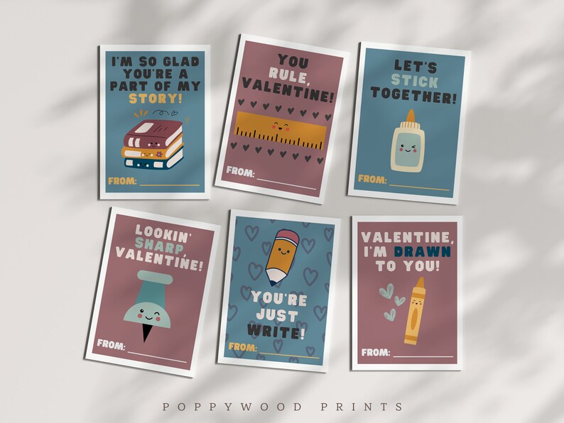 School Supplies Printable Valentine Cards for Kids Instant Download ...