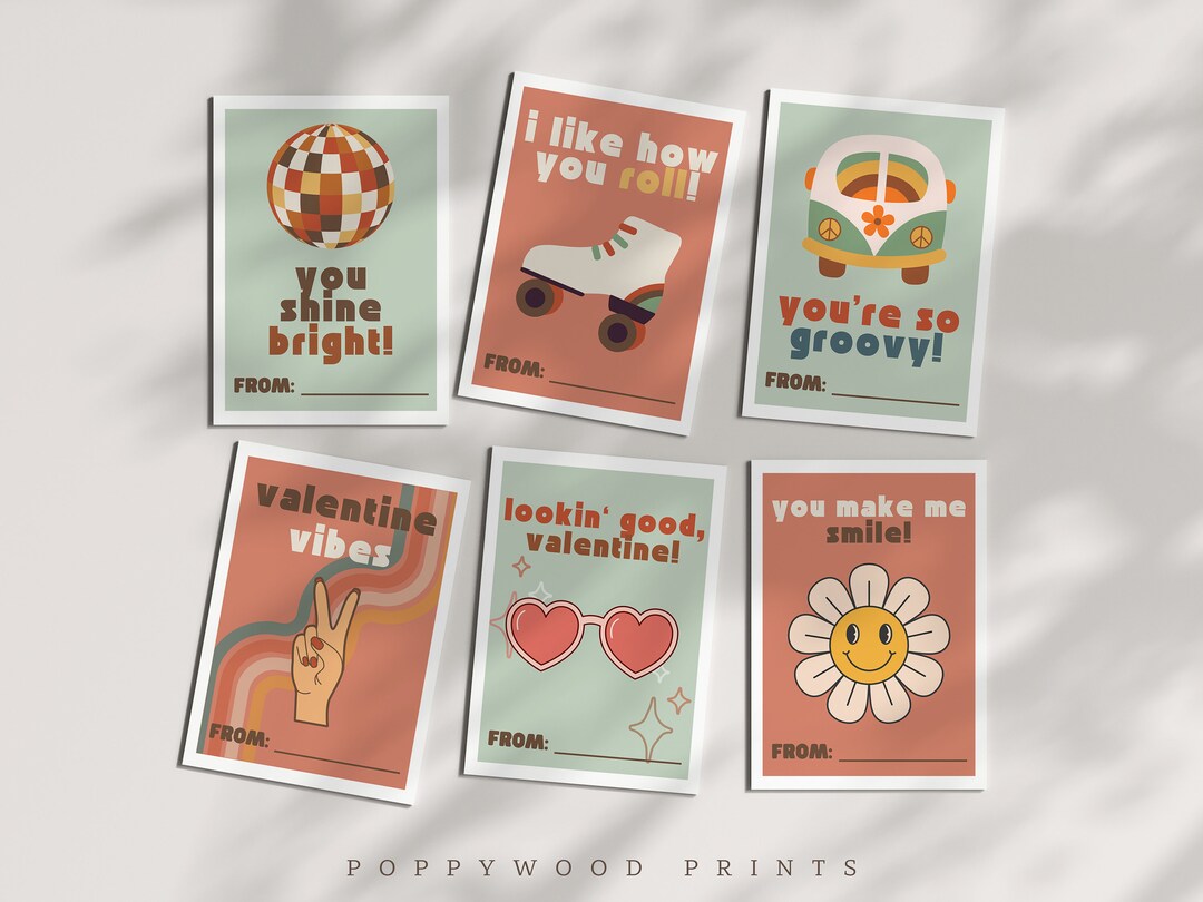Retro Printable Valentine Cards for Kids Instant Download Classroom ...