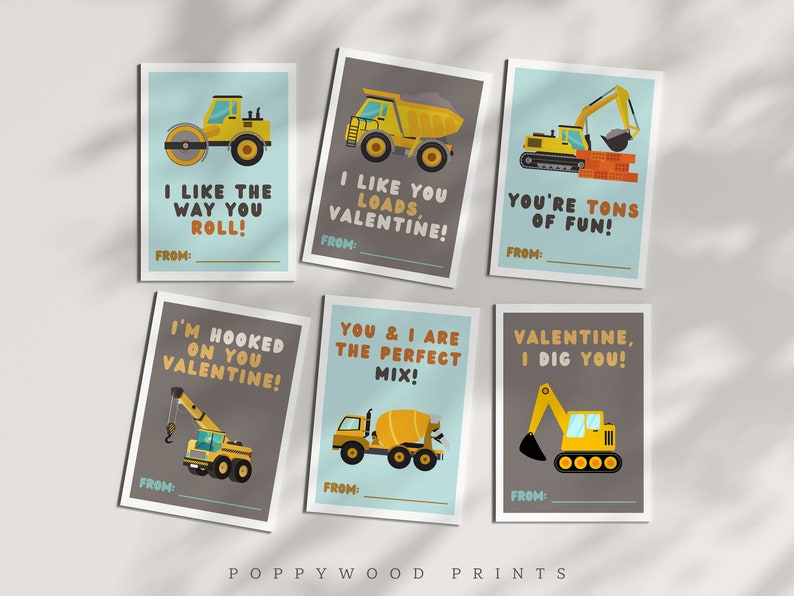 Construction Printable Valentine Cards for Kids Instant Download ...