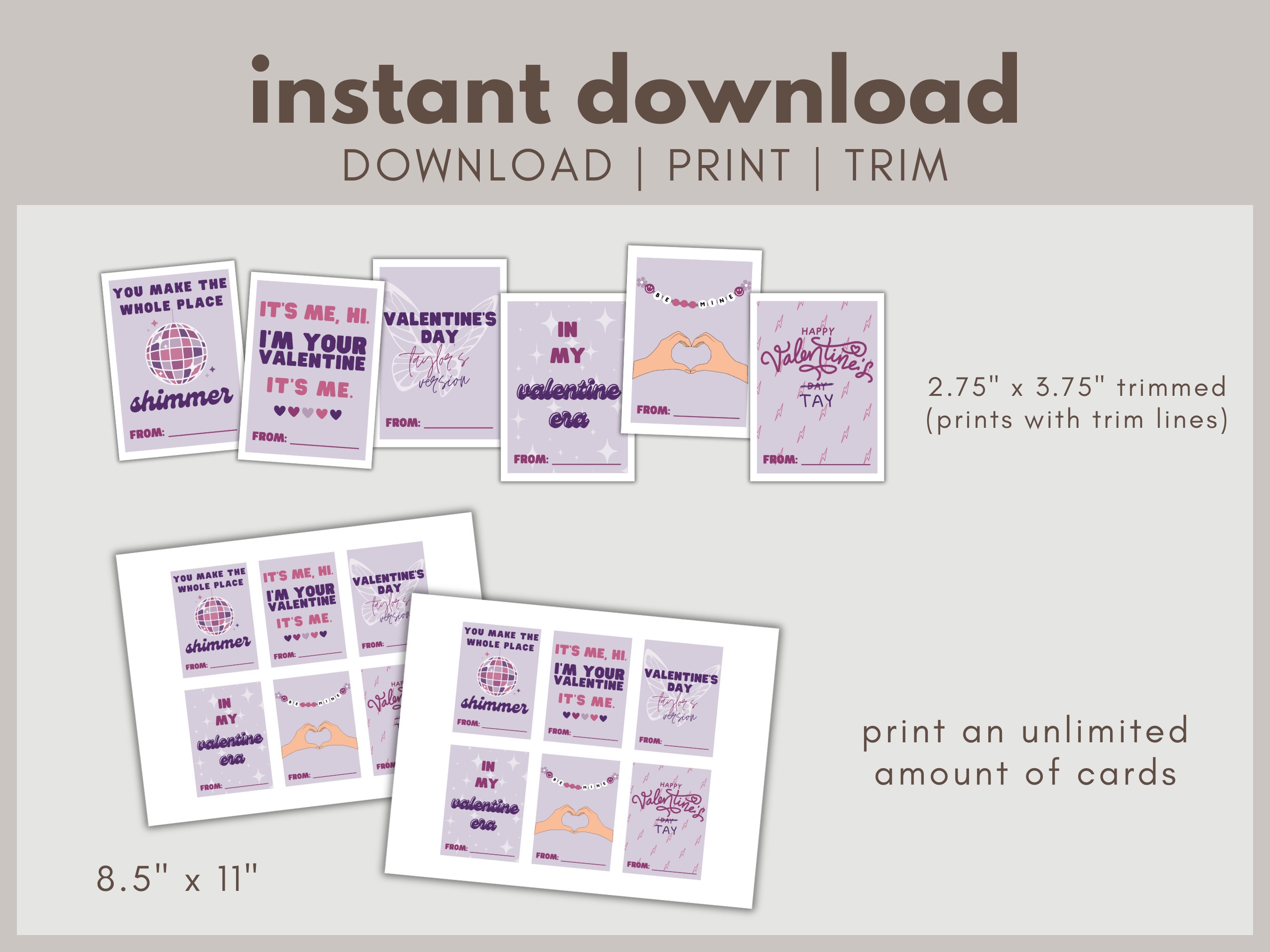 Swiftie Printable Valentine Cards for Kids - Instant Download Classroom ...