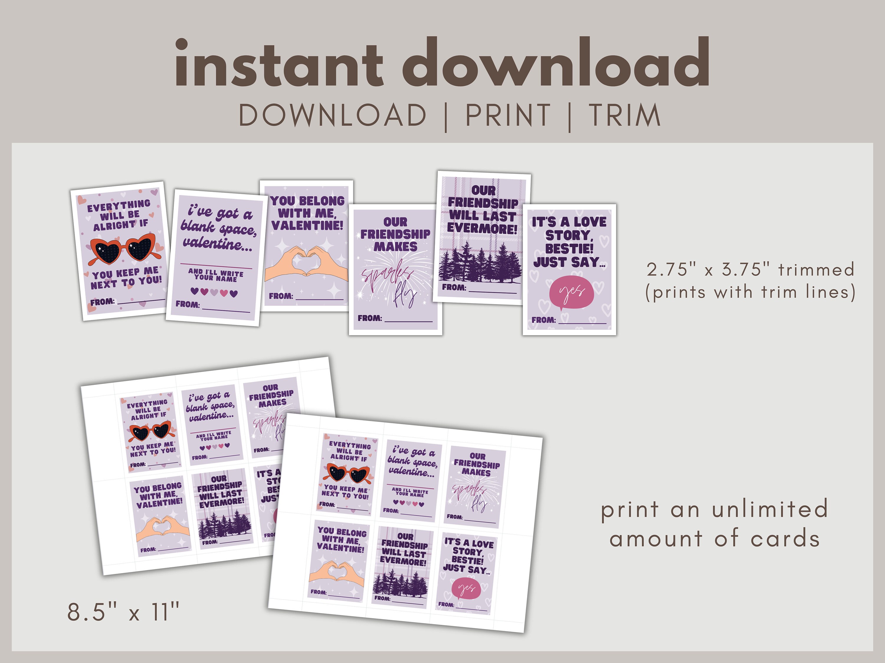 VERSION 2 Swiftie Printable Valentine Cards for Kids - Instant Download ...