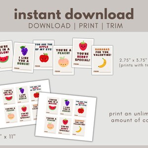 Fruit Printable Valentine Cards for Kids - Instant Download Classroom ...
