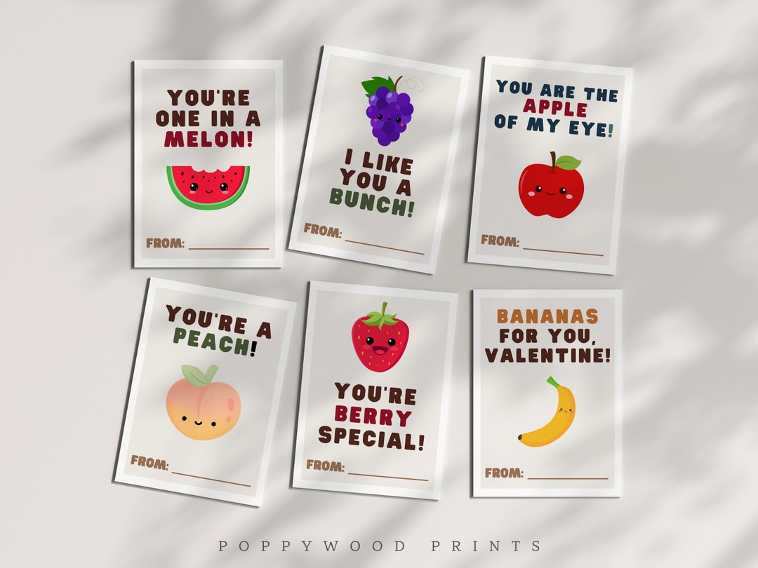 Fruit Printable Valentine Cards for Kids - Instant Download Classroom ...
