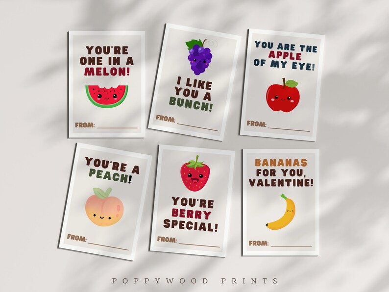 Fruit Printable Valentine Cards for Kids - Instant Download Classroom ...