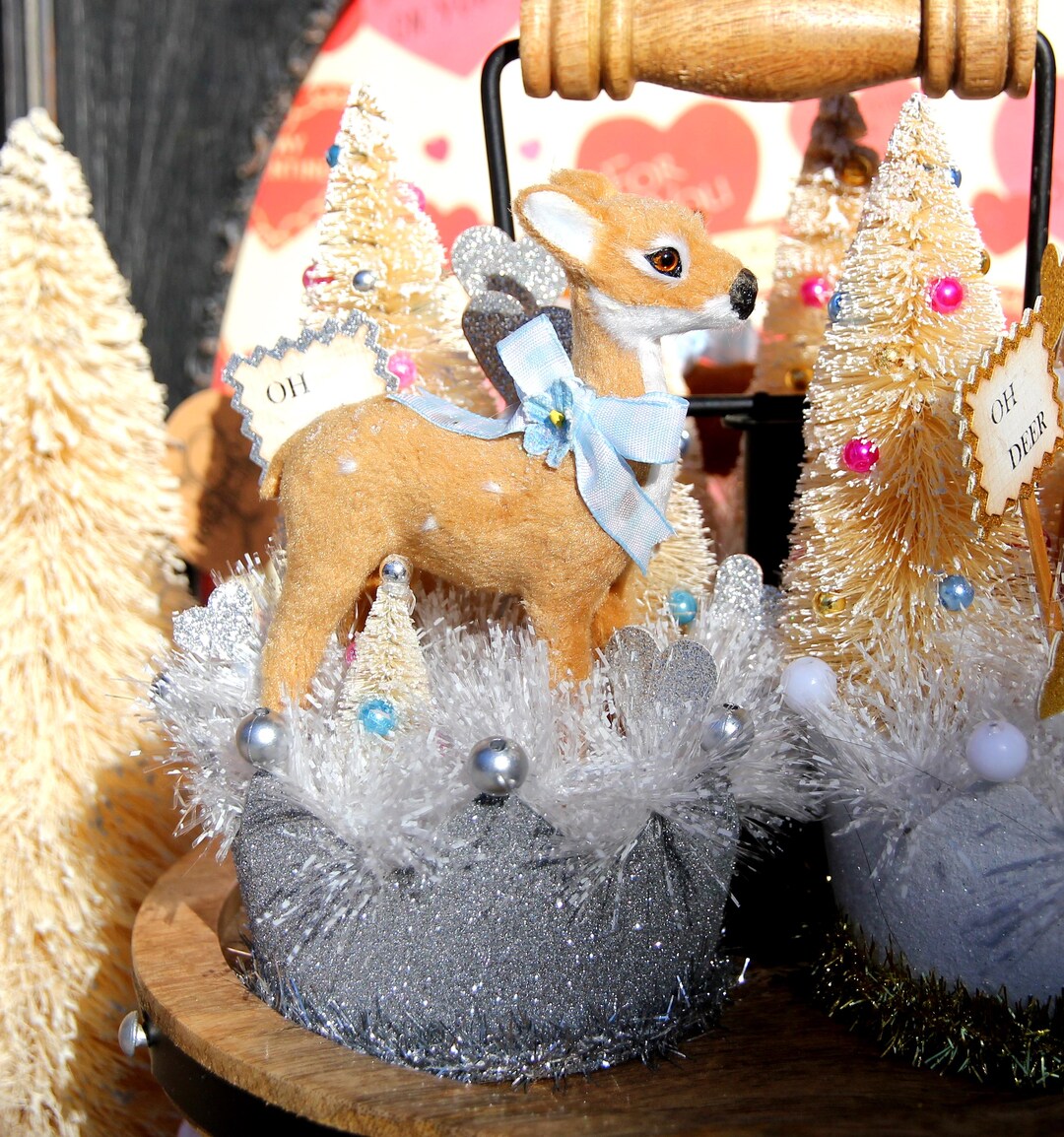 Spring Easter Deer on Crown With Hearts Bottle Brush Trees Vintage ...