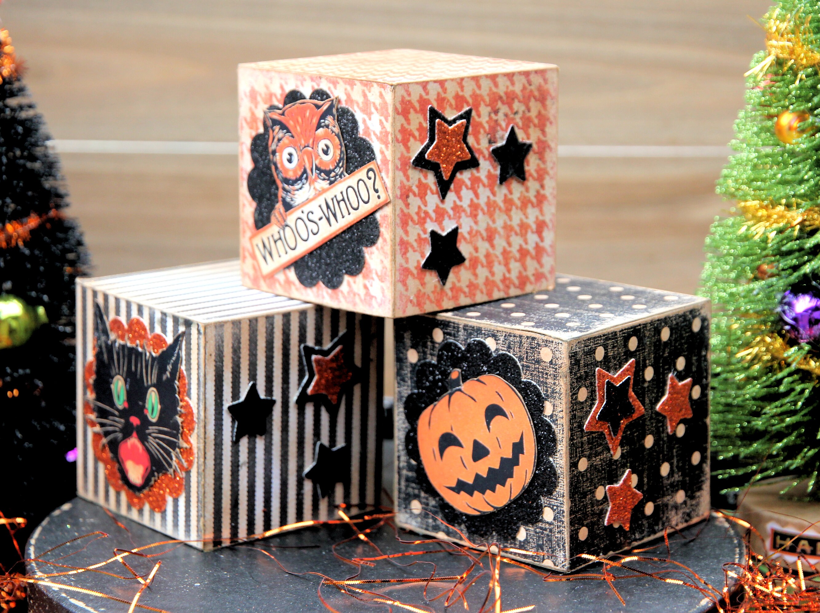 Halloween Wooden Blocks Vintage Cat, Owl, Pumpkin B - Etsy