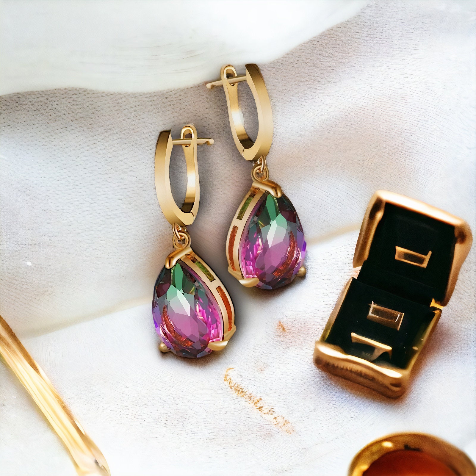 Large Bi-color Imperial Emerald Dangling Earrings I Orange Pink Topaz ... Large Bi-color Imperial Emerald Dangling Earrings I Orange Pink Topaz ...