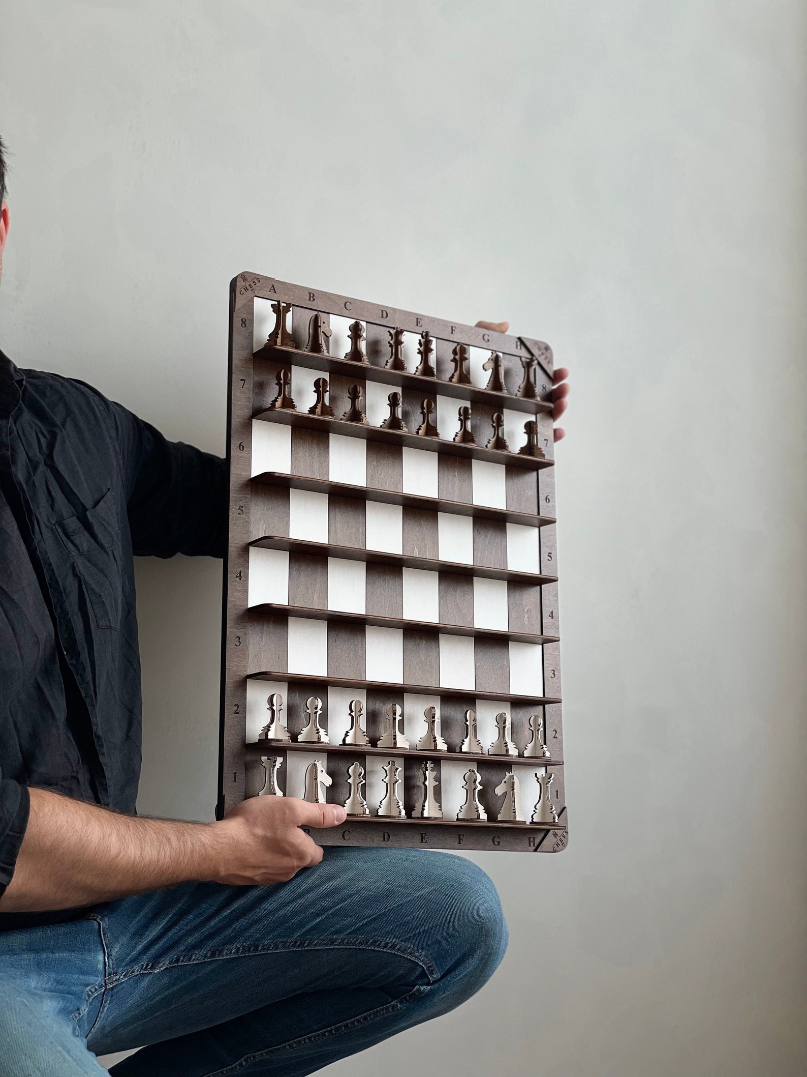 Vertical Chess Board With Chess Pieces Large Wall Decor Decorative Set ...